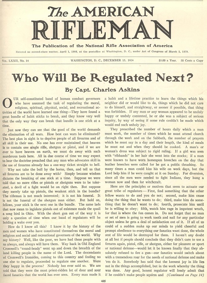 Charles Askins 1924 American Rifleman